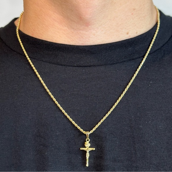 Accessories | Gold Chain 14k Gold Vermeil Rope Chain And Cross Set 2mm ...
